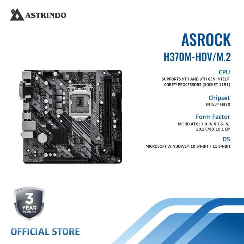 Promo Asrock Motherboard H370m Hdv/m.2 Intel Lga 1151 Support Gen 9th ...