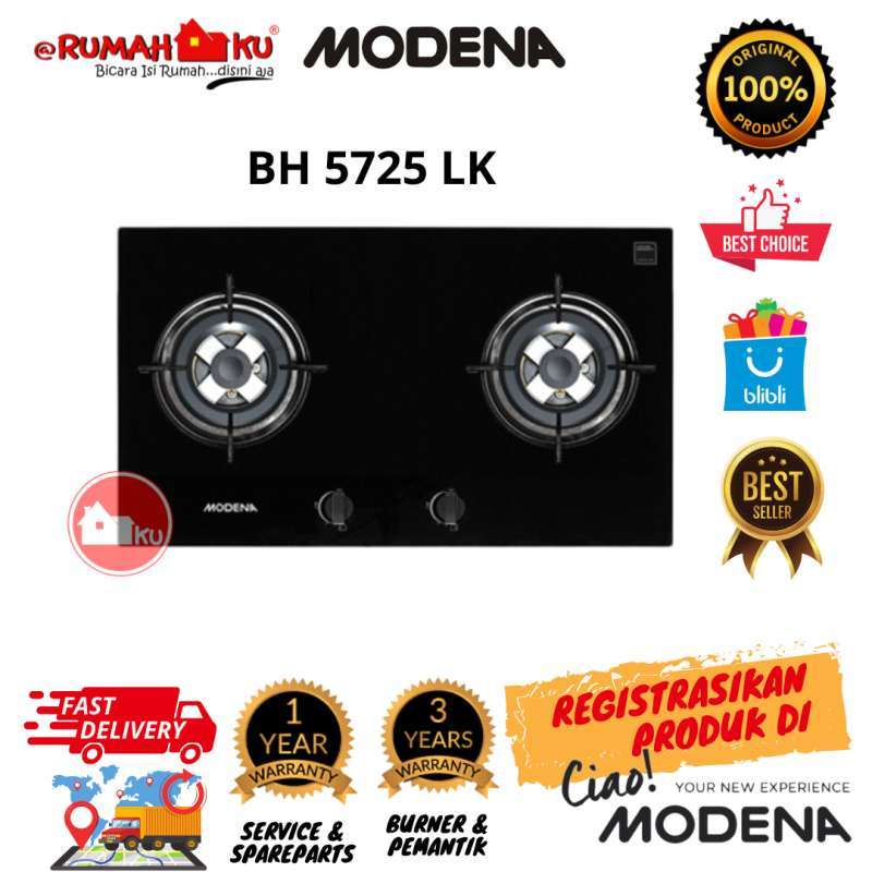 Promo Modena BH 5725 LK Kompor Tanam Gas 2 tungku kuningan - Hitam ...