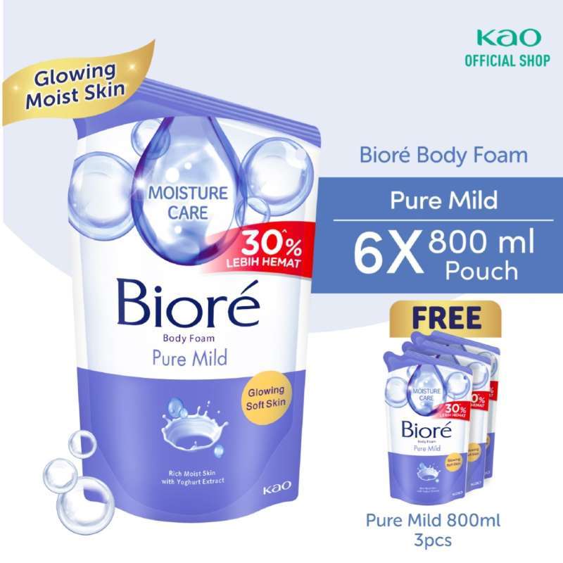 Promo [buy 6 Get 3 Free] Biore Body Foam Pure Mild Body Wash [800ml ...