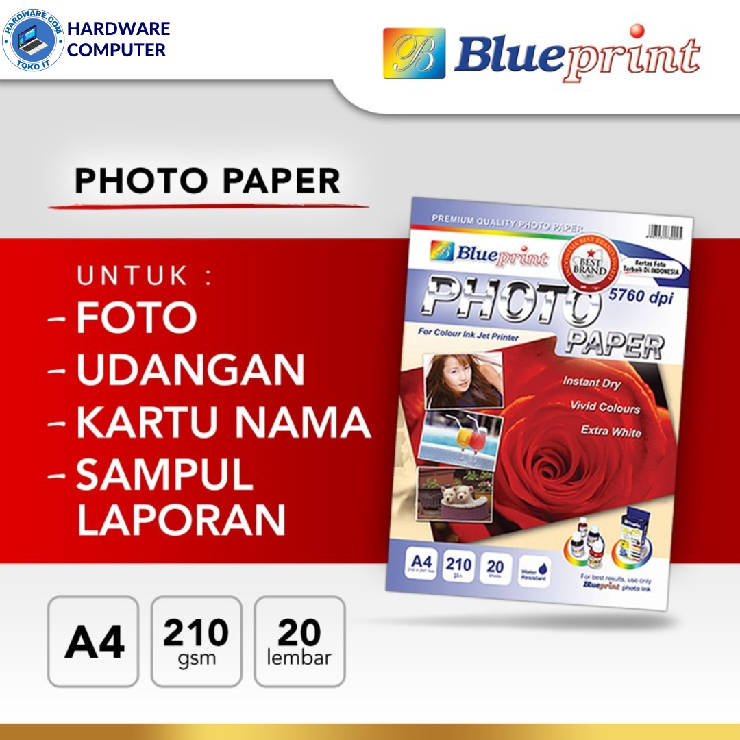 Jual Kertas Foto / Kertas Glossy / Glossy Photo Paper BLUEPRINT A4 190 gsm di Seller hardware ...