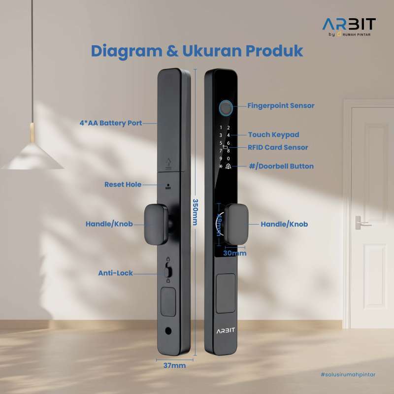 Promo Arbit Wifi Slim Door Lock Kunci Pintu Pintar Fingerprint Pin Rfid ...