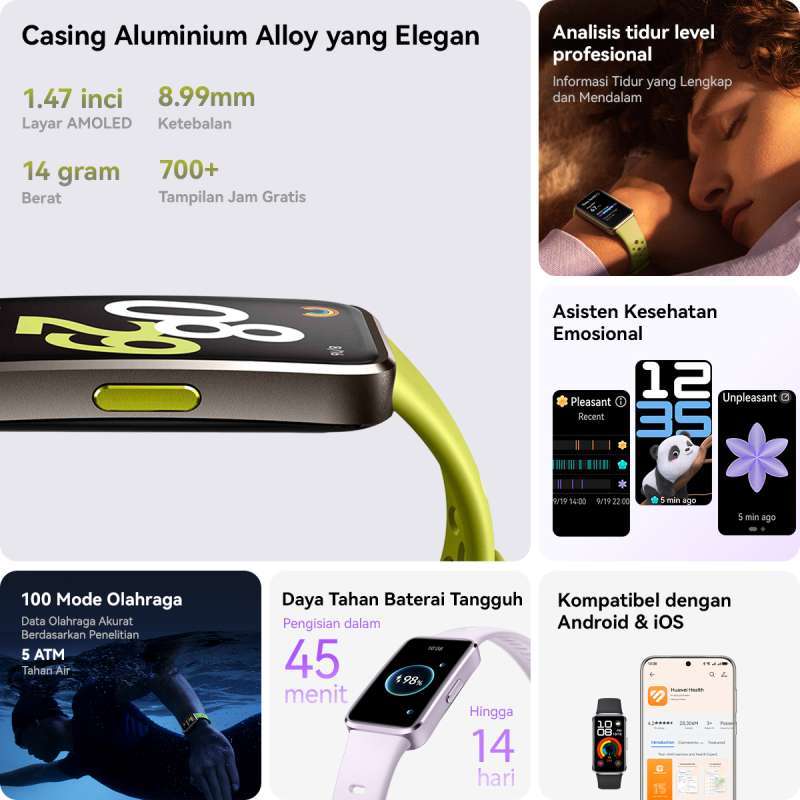 Promo 【12.12】huawei Band 10 Smartband | Sleek Aluminum Alloy Case | Pro ...
