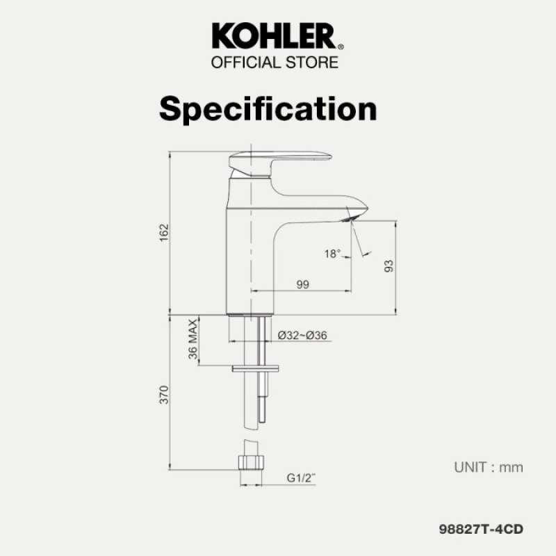 Promo Kohler Kumin Keran / Kran Air / Lavatory Faucet Single Control Cold Only Polished Chrome K ...