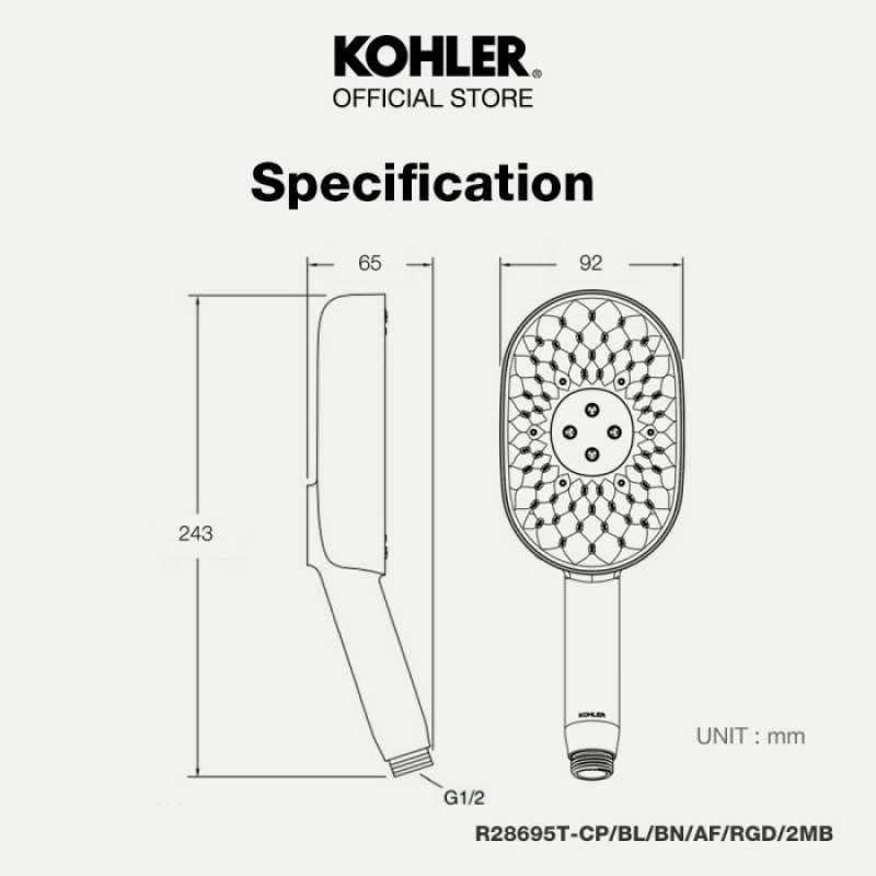 Promo Kohler Statement Oblong Watermind Kepala Shower / Handshower Rose ...
