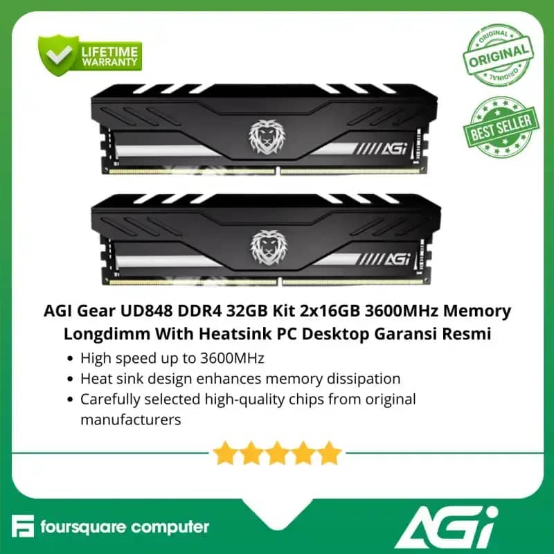 Jual Agi Gear Ud848 Ddr4 32gb Kit 2x16gb 3600mhz Memory Longdimm With ...