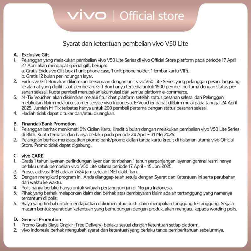 Jual [new Launch] V50 Lite 4g (8/256) - Ai Aura Light Potrait, Ai Erase, 90w Flashcharge, 32mp ...