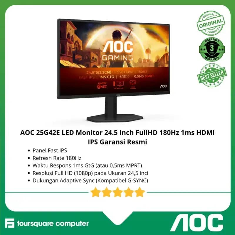 Jual Aoc 25g42e Led Monitor 24.5 Inch Fullhd 180hz 1ms Hdmi Ips Garansi ...