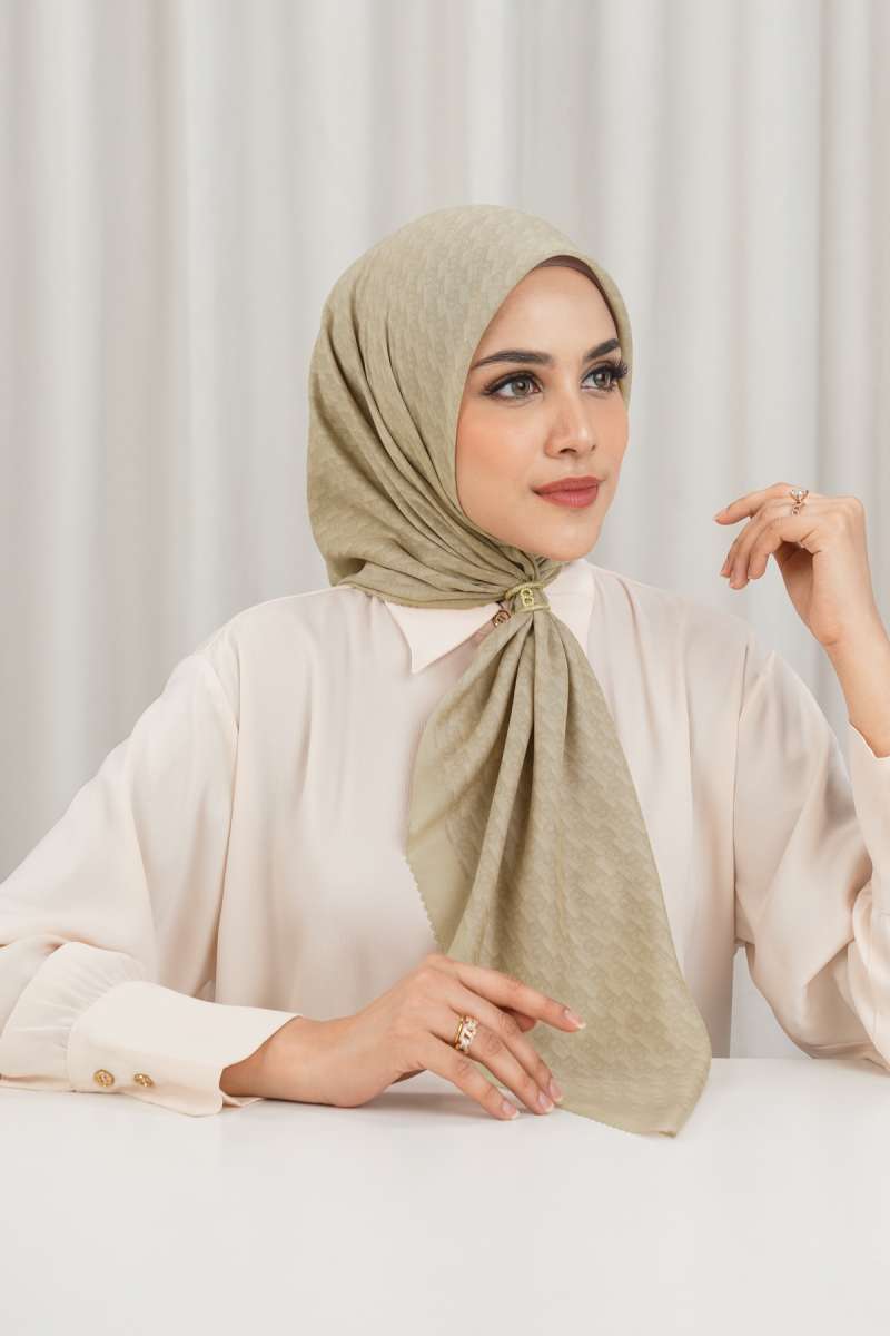 Jual Buttonscarves Leena Monogram Square - Pale Khaki Di Seller ...