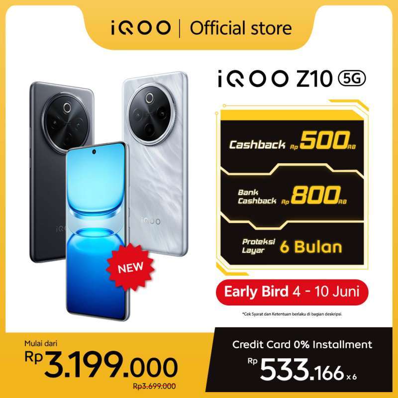 Promo vivo Iqoo Z10, 7300mah + 90watt, Snapdragon 7s Gen 3, Antutu 822,705, 120hz Quad-curved ...