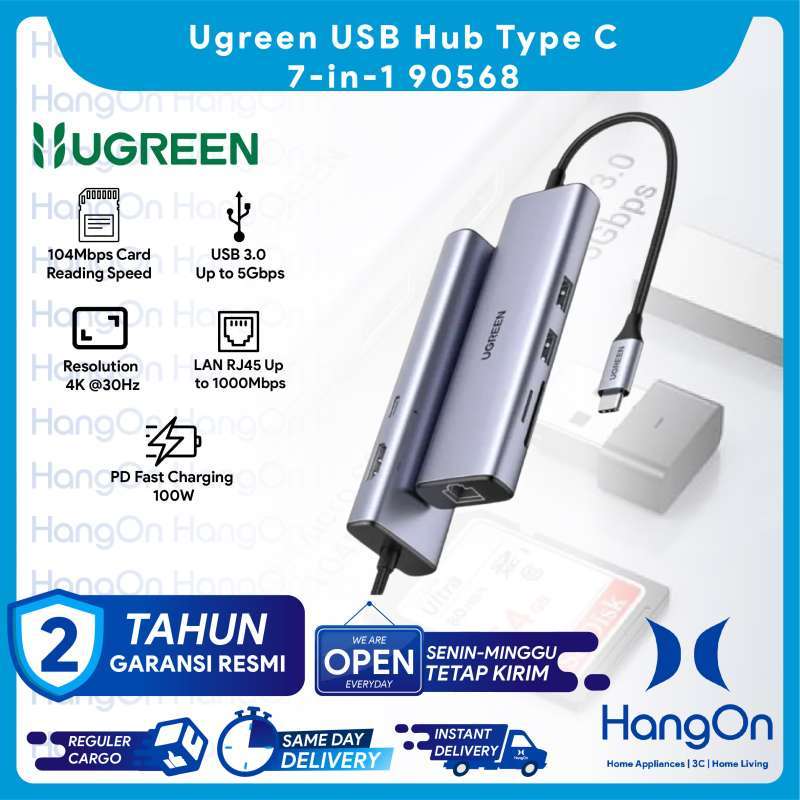 Promo Ugreen 90568 USB Hub Adapter 7-in-1 Type C To Usb-a With Ethernet ...