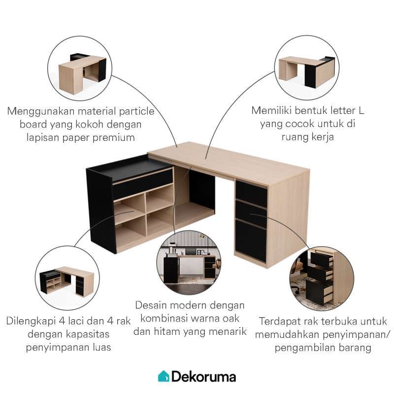 Promo Dekoruma Meiwa Meja Kerja L Shape / Meja Belajar Sudut Diskon 20% ...