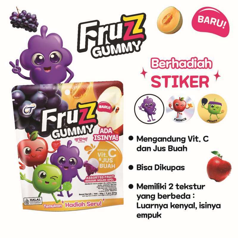 Promo Fruzz Gummy Permen Mix Rasa Buah Anggur, Melon Dan Apel 36 Gram ...