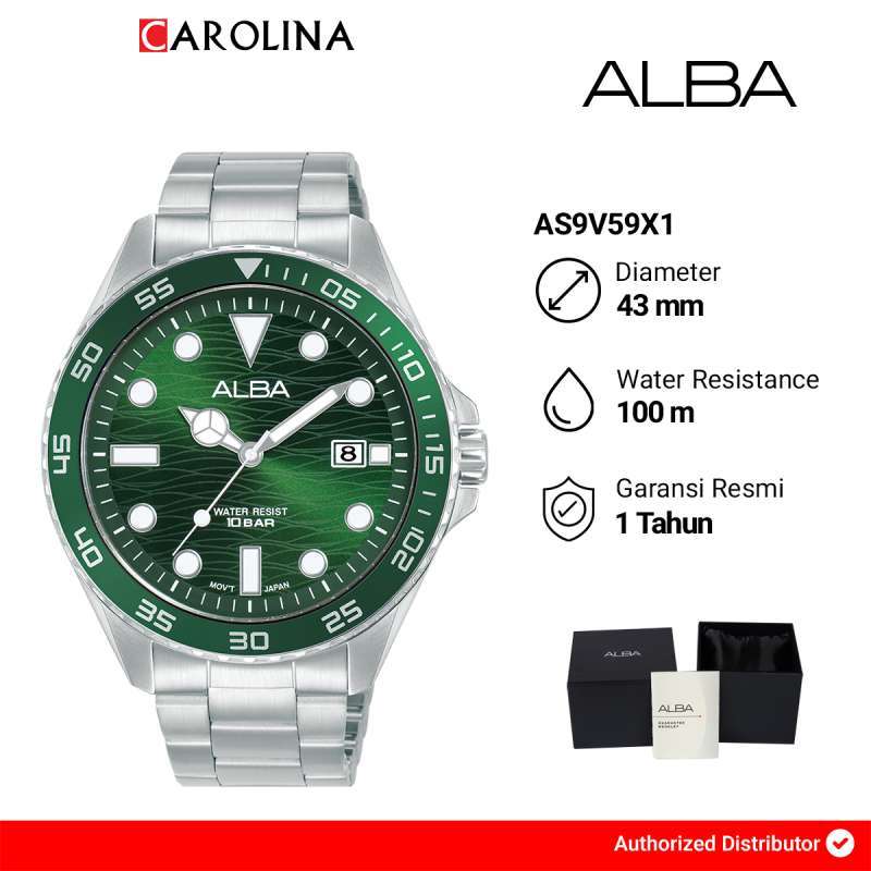 Promo Jam Tangan Pria Alba Active As9v59x1 Green Dial Stainless Steel ...