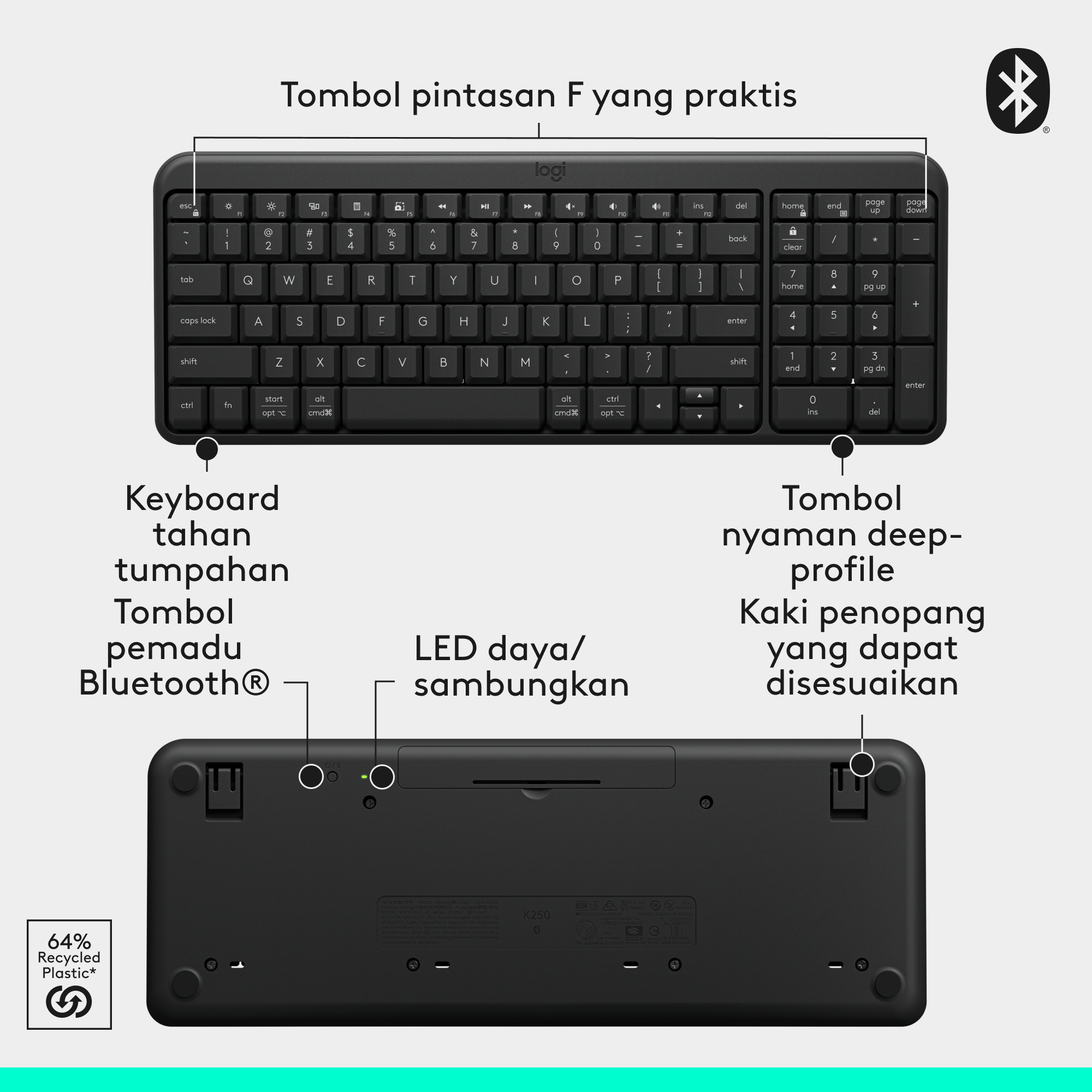 Promo Logitech K251 Compact Bluetooth Wireless Keyboard Black Diskon 23% Di Seller Logitech ...