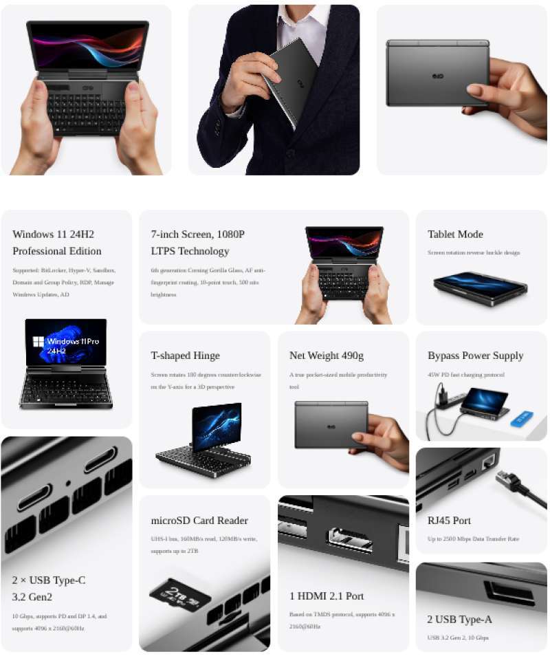 Jual Gpd Micropc 2 Micropc 2 Laptop Mini Layar 360 Derajat Bisa Tablet ...