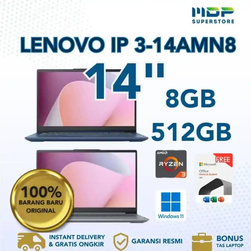 Promo Laptop Lenovo Ip 3-14amn8 Amd R3 8/512gb Amd Radeon 610m ...