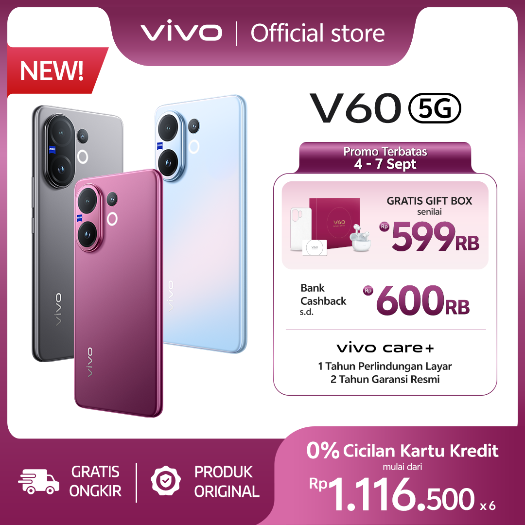 Jual [new Launch] vivo V60 5g 10x Zoom Telephoto, Zeiss Multifocal Potrait, Snapdragon 7 Gen 4 ...
