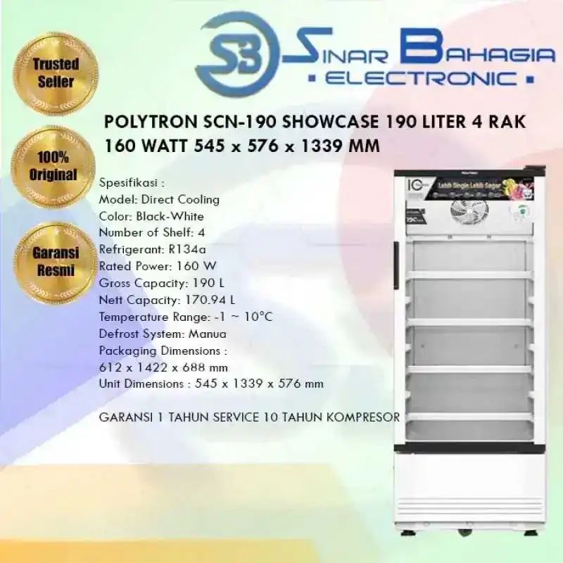Jual Polytron Scn-190 Showcase 190 Liter 4 Rak 160 Watt 545 X 576 X ...