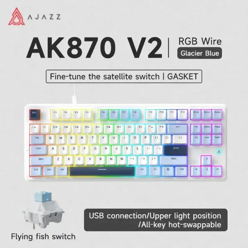 Promo Ajazz Ak870 / Ak-870 V2 Tkl Keyboard Gaming Mechanical 3-mode Rgb ...