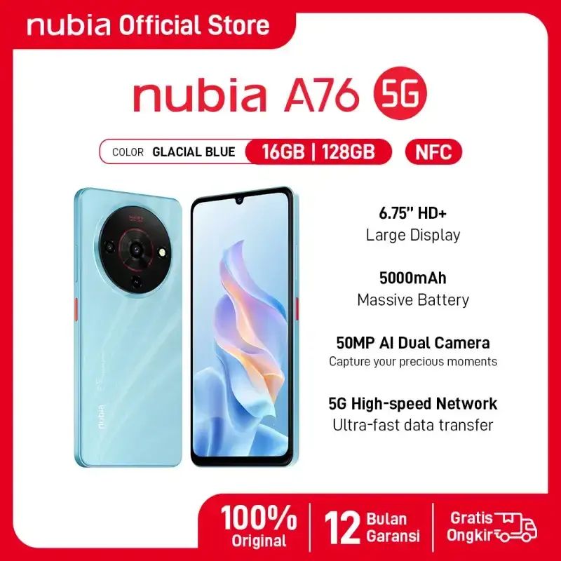 Promo [new Product] Handphone Nubia A76 5g Nfc Rom 128gb RAM 16gb (8 ...