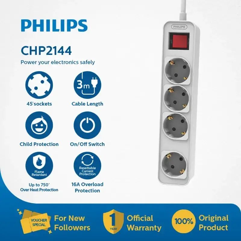 Promo Philips Power Strip Chp2144 4 Socket | 16a | Overload Protection ...