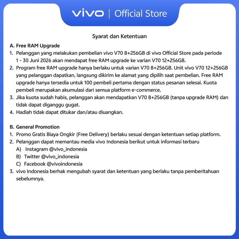 Jual [new Launch] vivo V70 5g 10x Telephoto Zoom, Ai Stage Mode, 4k 60 ...