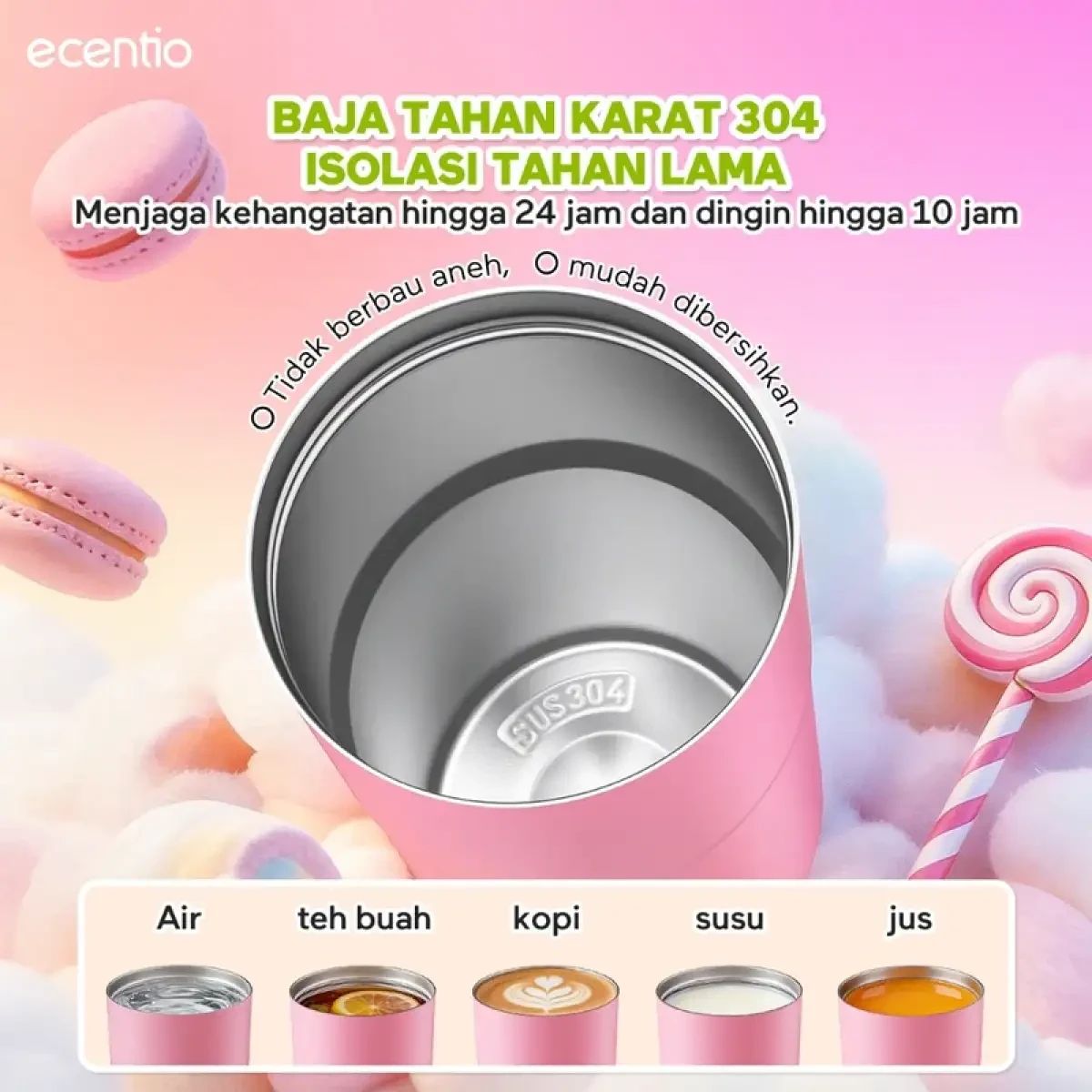 Promo Ecentio Tumbler Aesthetic Premium Stainless Steel & Aluminium ...