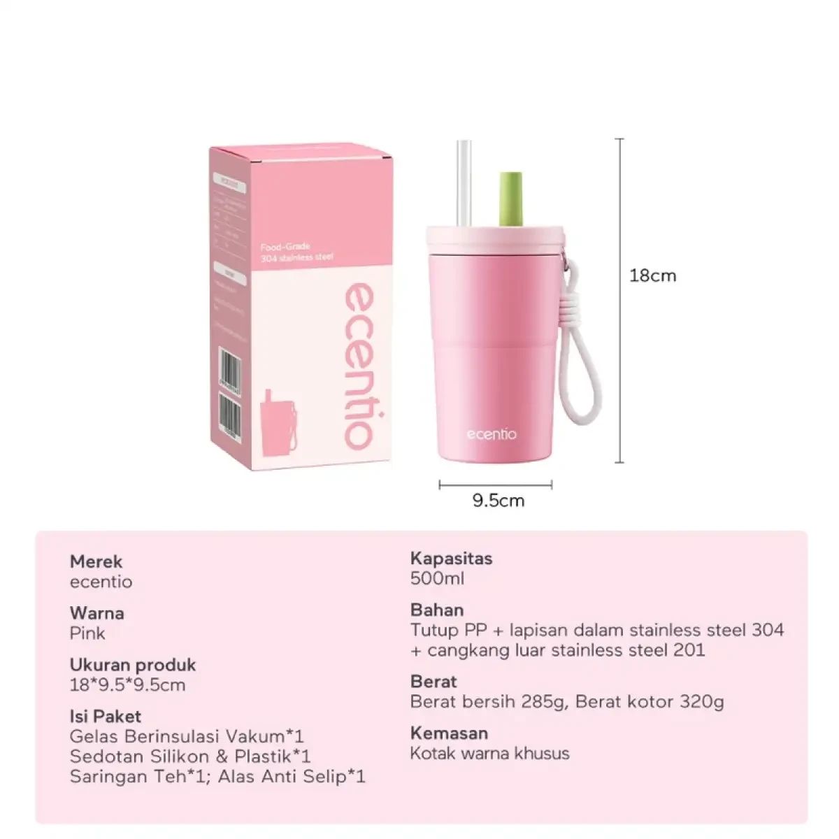 Promo Ecentio Tumbler Aesthetic Premium Stainless Steel & Aluminium ...