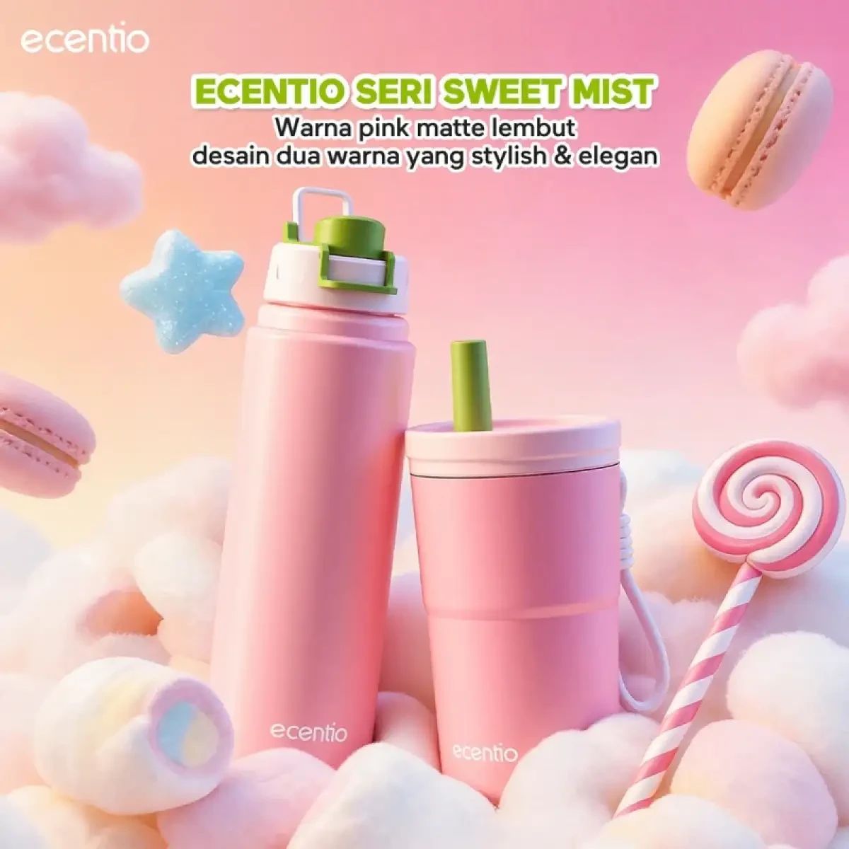Promo Ecentio Tumbler Aesthetic Premium Stainless Steel & Aluminium ...