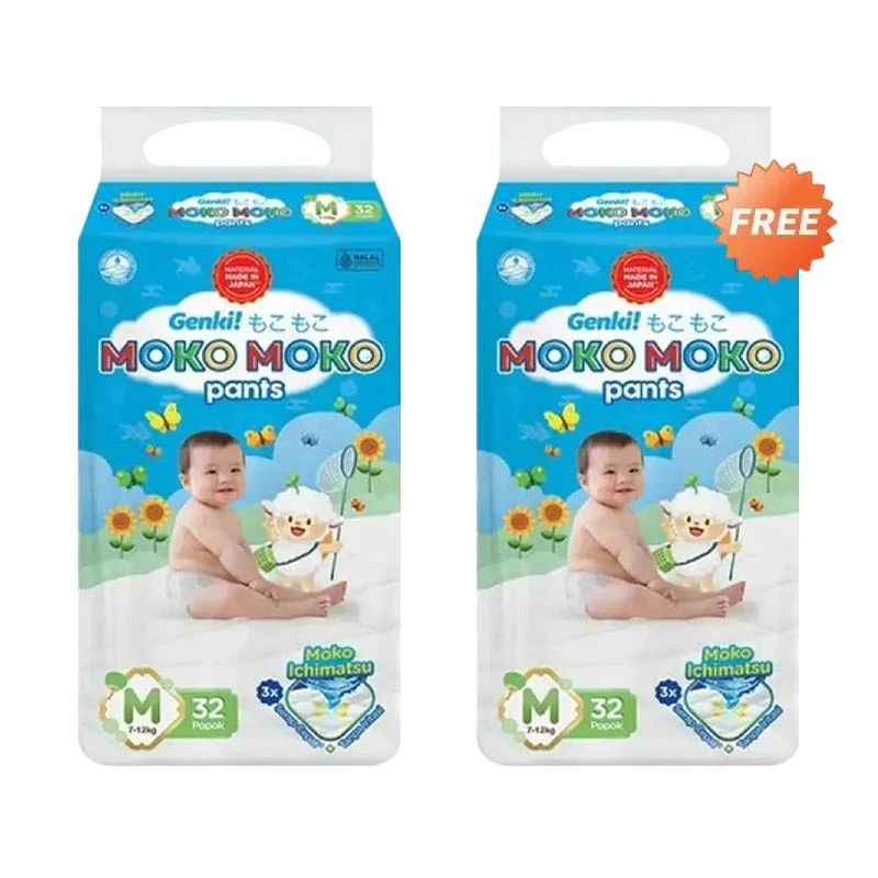 Jual Buy 1 Get 1 Free - Genki Moko Moko Jumbo Pants Popok Bayi M-32+2 ...