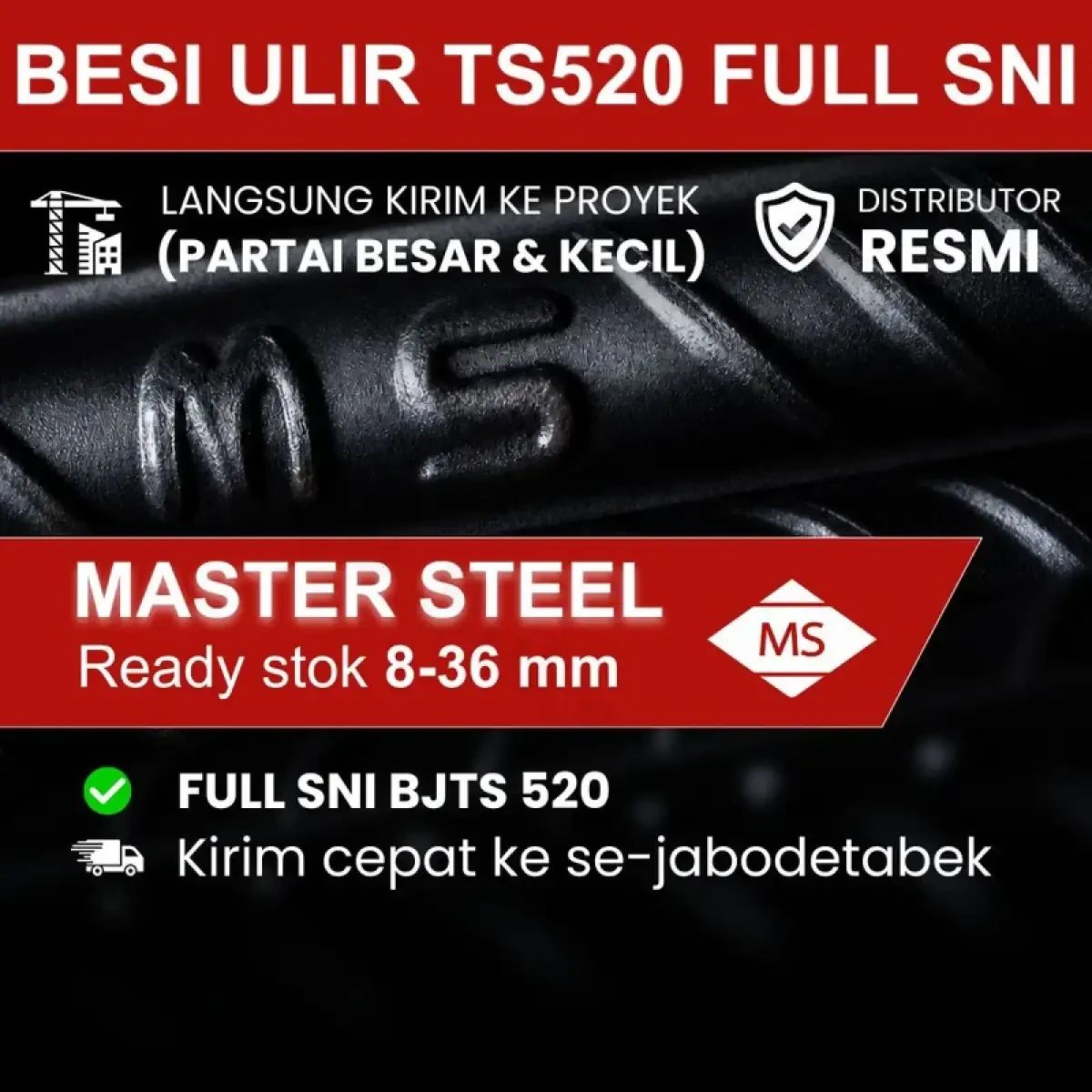 Jual Master Steel Besi Beton Ulir 8mm/10mm/13mm/16mm Full Sni Ms Ts 520 ...