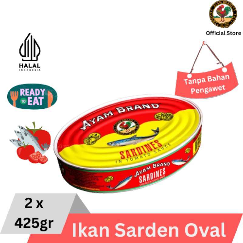 Promo Ikan Sarden Kaleng Saus Tomat Oval Ayam Brand 425gr Isi 2 Pcs ...