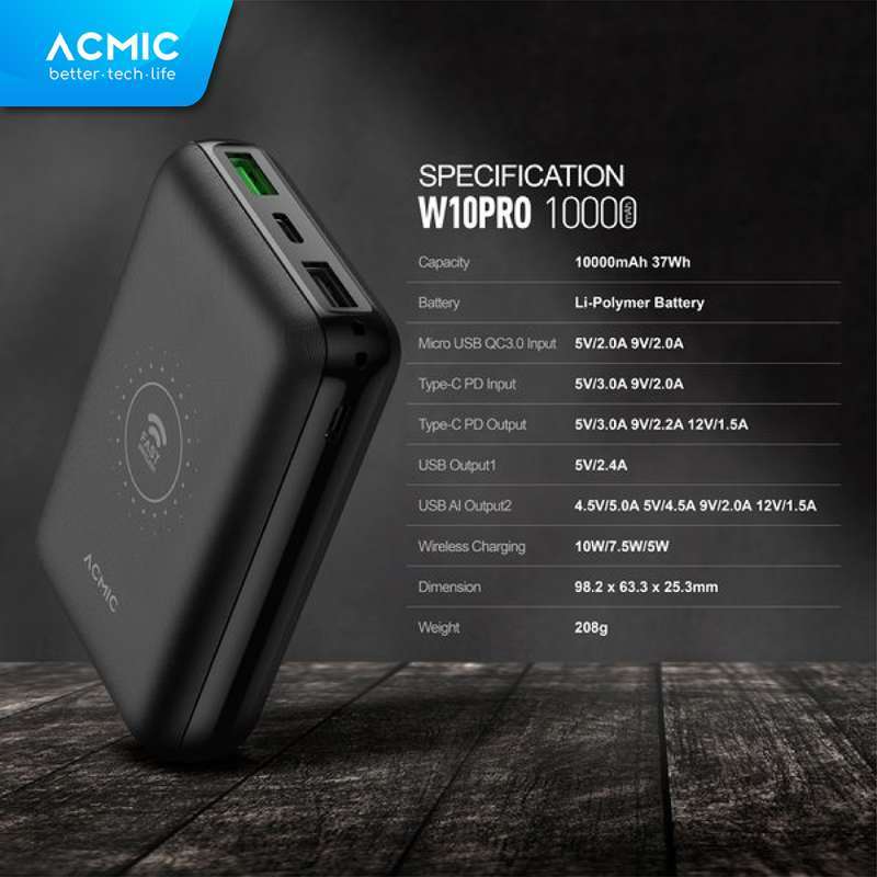 Jual Acmic W10pro 10000mah Fast Wireless Charge Powerbank Qc3.0 + Pd Di Seller Acmic Official ...