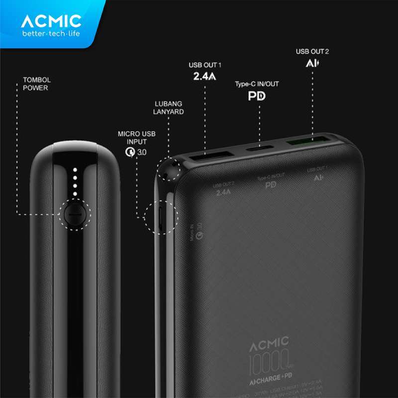 Jual Acmic W10pro 10000mah Fast Wireless Charge Powerbank Qc3.0 + Pd Di Seller Acmic Official ...