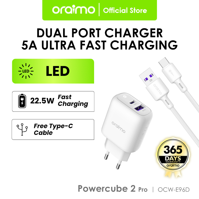 Promo Oraimo Charger Handphone Dual Port USB Type-C Original VOOC Ultra ...
