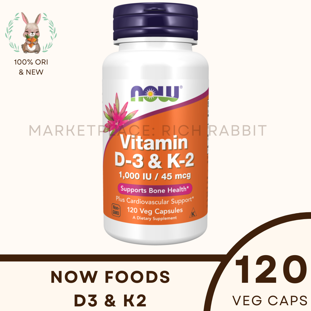 Jual Now Foods Vitamin D-3 & K-2 D3 K2 Caps 45 Mcg Vitamin Tulang 120 Veg di Seller Rich Rabbit ...