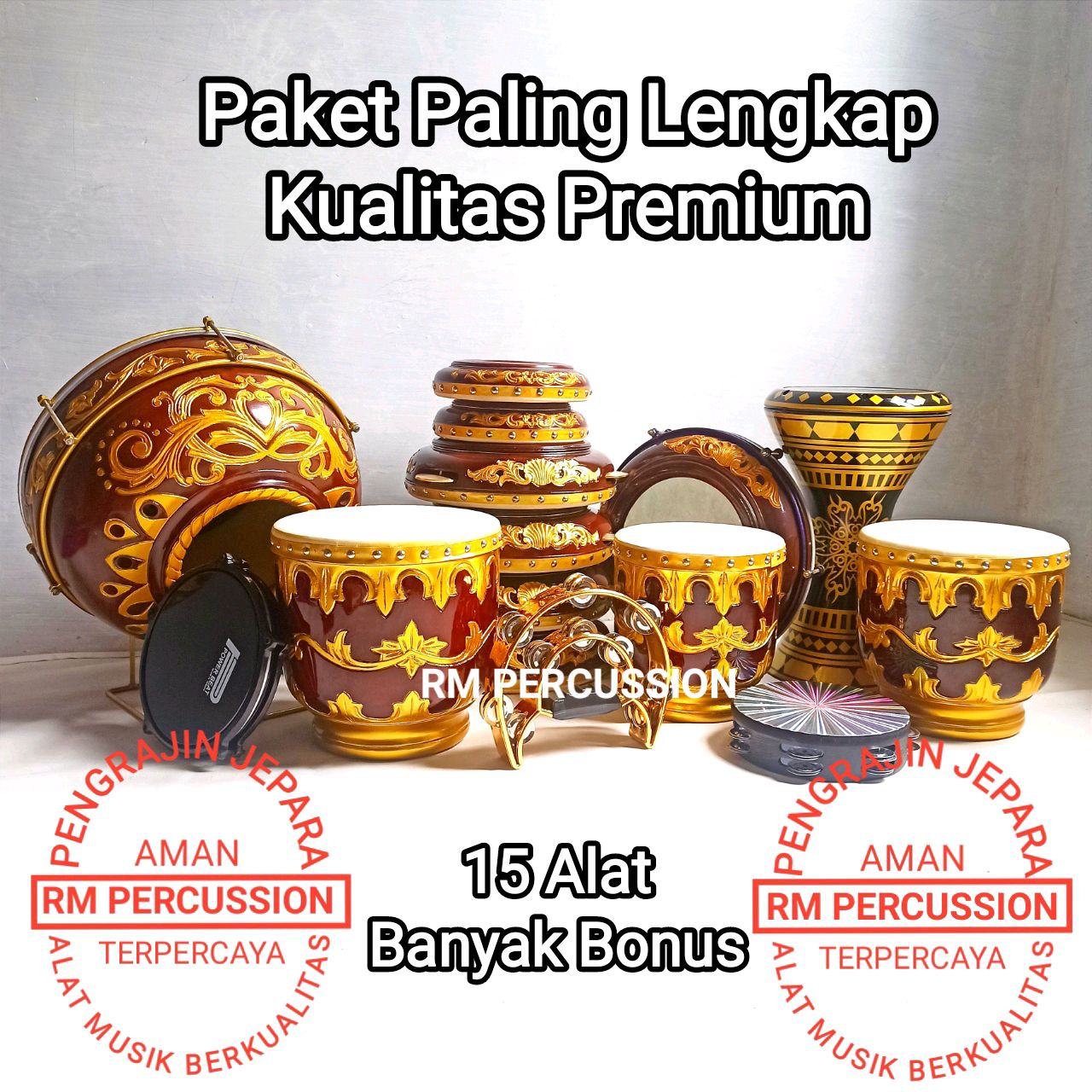 Jual Hadroh 1 Set Ukir Paket Sangat Lengkap 15 Alat Rebana Habsyi Bisa Pesan Tulisan Logo