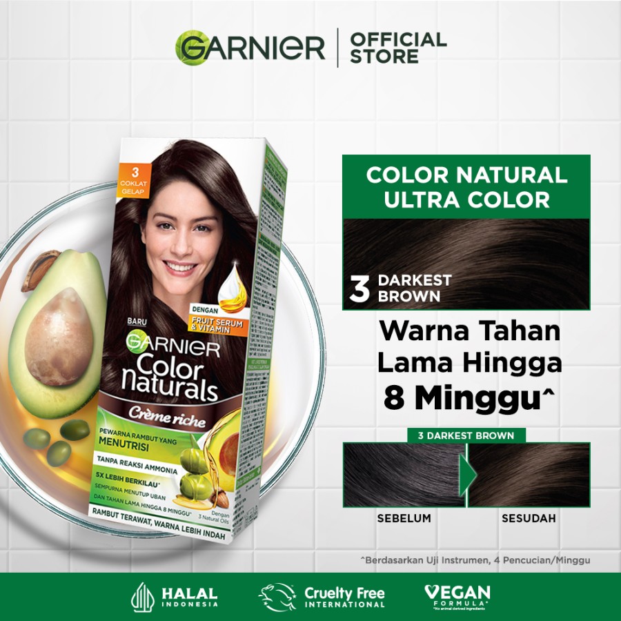 Promo Garnier Color Natural Hair Color - 3 Darkest Brown Diskon 13% Di ...