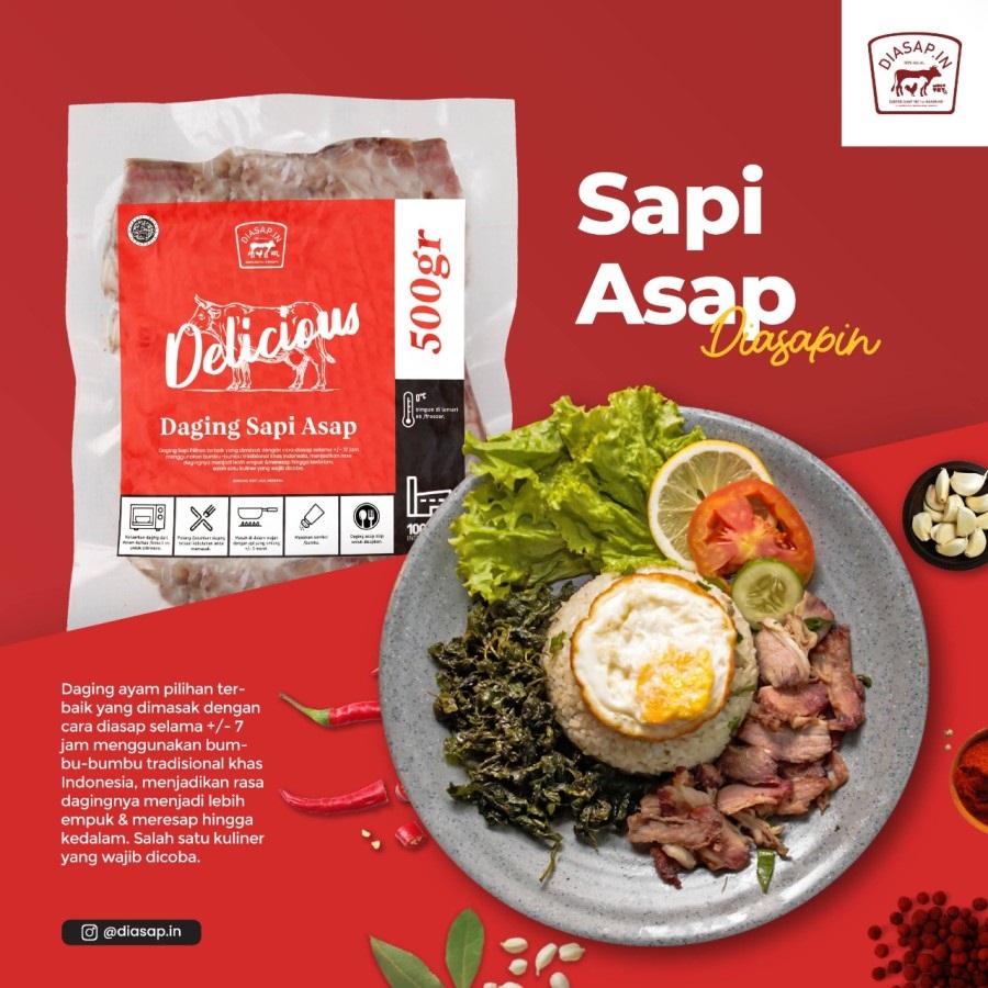 Promo DIASAPIN SEI SAPI Frozen Bundle 500gr Daging Asap Sapi + Sambal Diskon 22% di Seller ...