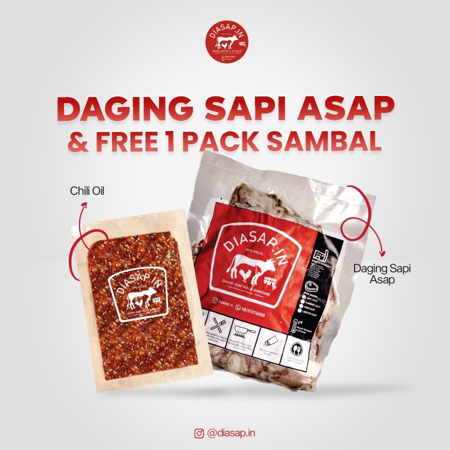Promo DIASAPIN SEI SAPI Frozen Bundle 500gr Daging Asap Sapi + Sambal ...