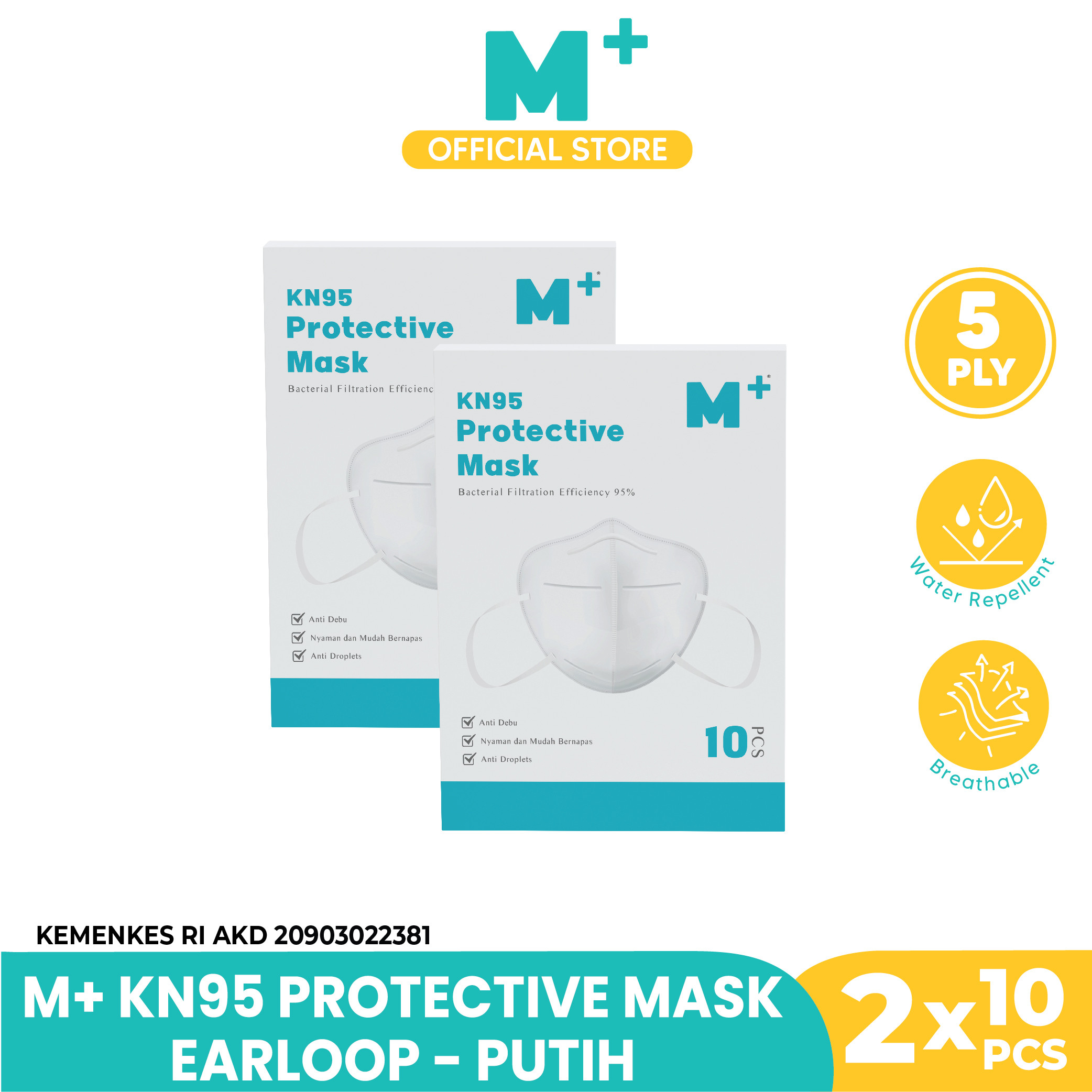 Promo Masker Kn95 5 Ply Earloop -m+ Paket 2 Box Isi @10 Pcs Diskon 40% ...