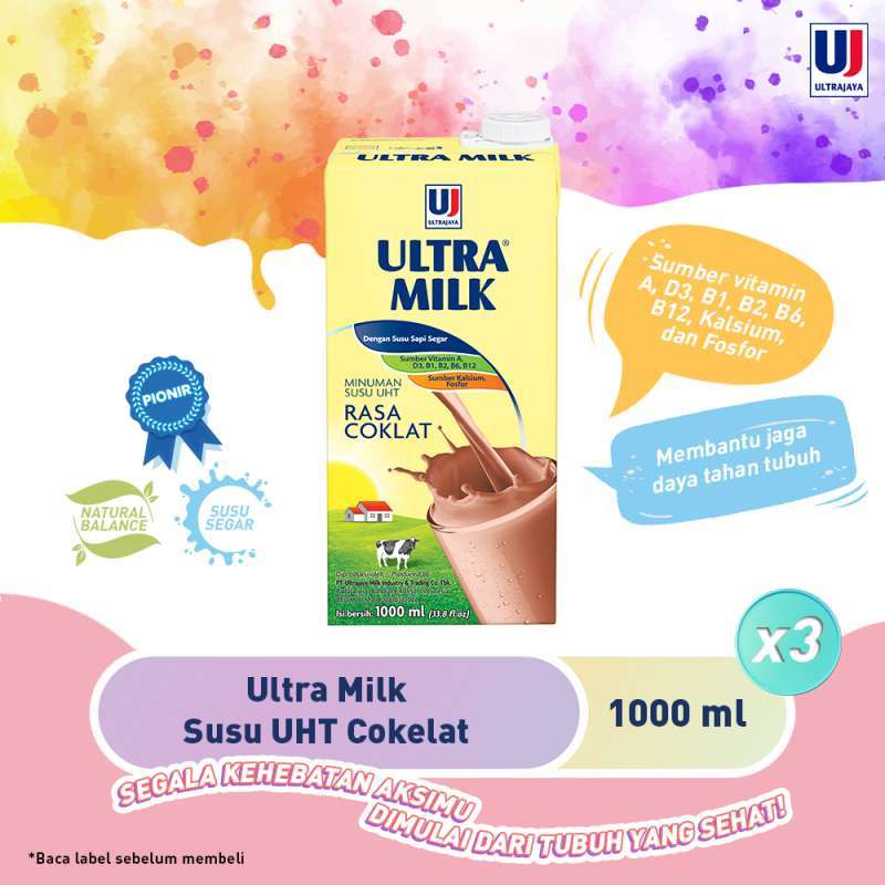 Promo Ultra Milk Susu UHT Cokelat 1L [Paket isi 3pcs] Diskon 8% di Seller Ultra Milk Official ...