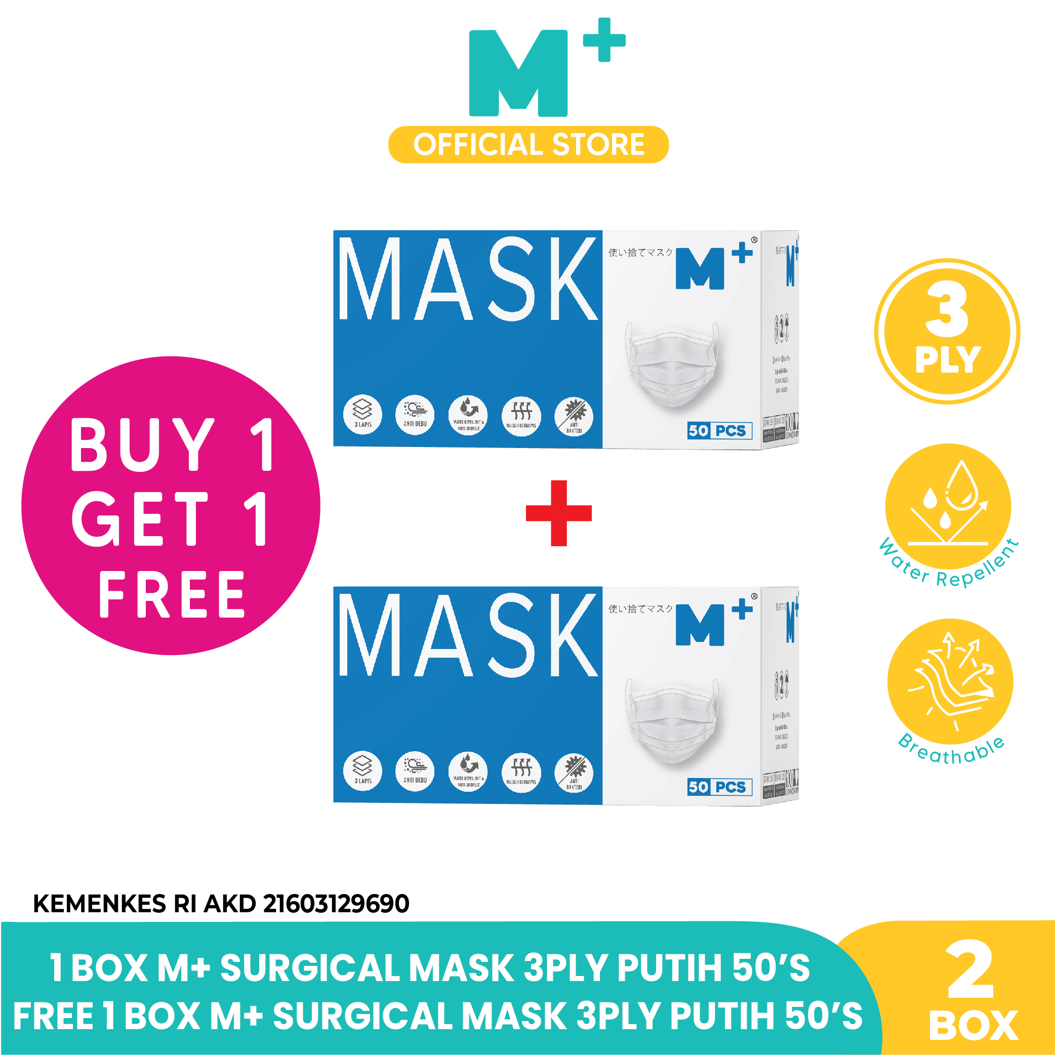 Jual Masker Medis Earloop 3 Ply Paket 2 Box- Surgical Mask Isi 50 Pcs ...