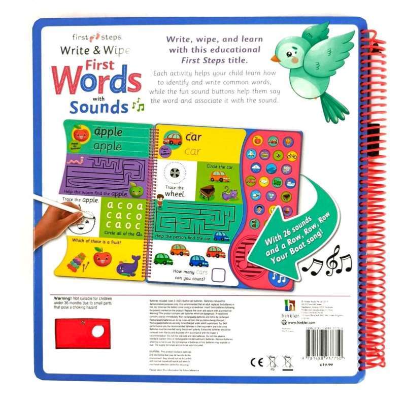 Jual Hinkler First Steps Write & Wipe First Words With Sounds Includes ...