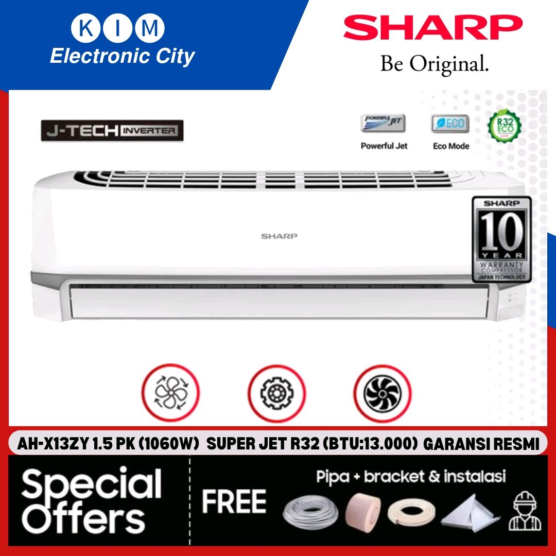 Jual Ac Sharp Inverter 2 Pk Ah-x18zy 2 Pk 1640w J-tech Inverter Super Jet R32 (btu 13.000 ...