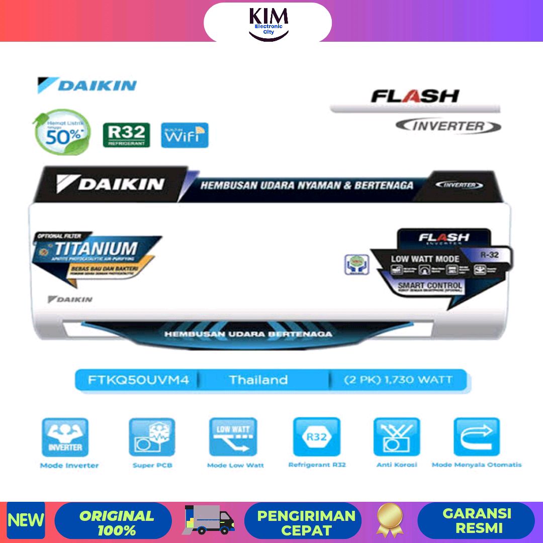 Promo AC DAIKIN 2 PK FTKQ50UVM 2 PK R32 INVERTER THAILAND R32 [INDOOR+OUTDOOR UNIT ONLY] GARANSI ...