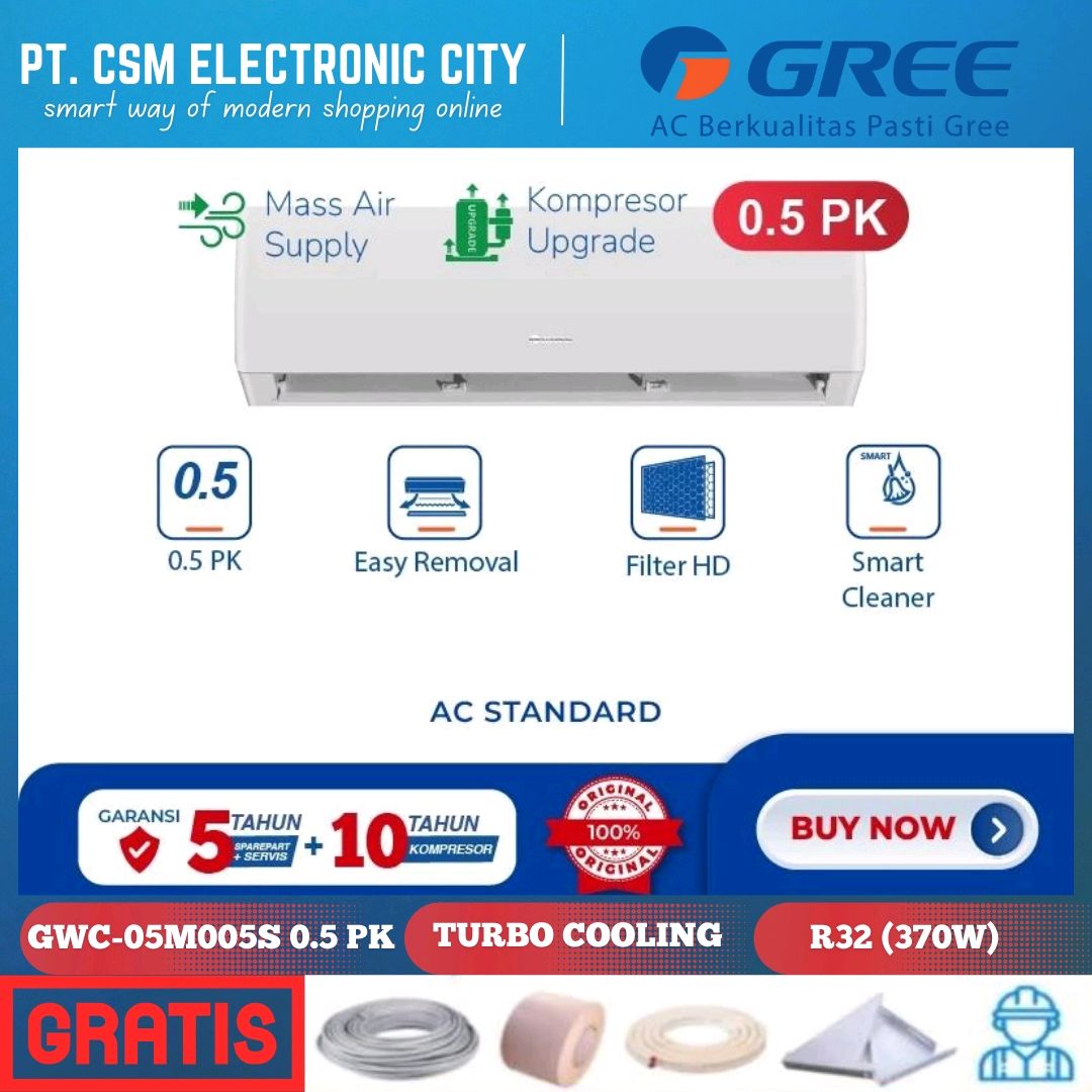 Jual Ac Gree Gwc-05m005a [0.5 Pk] 370 Watt Standard Turbo Cooling R32 5 ...