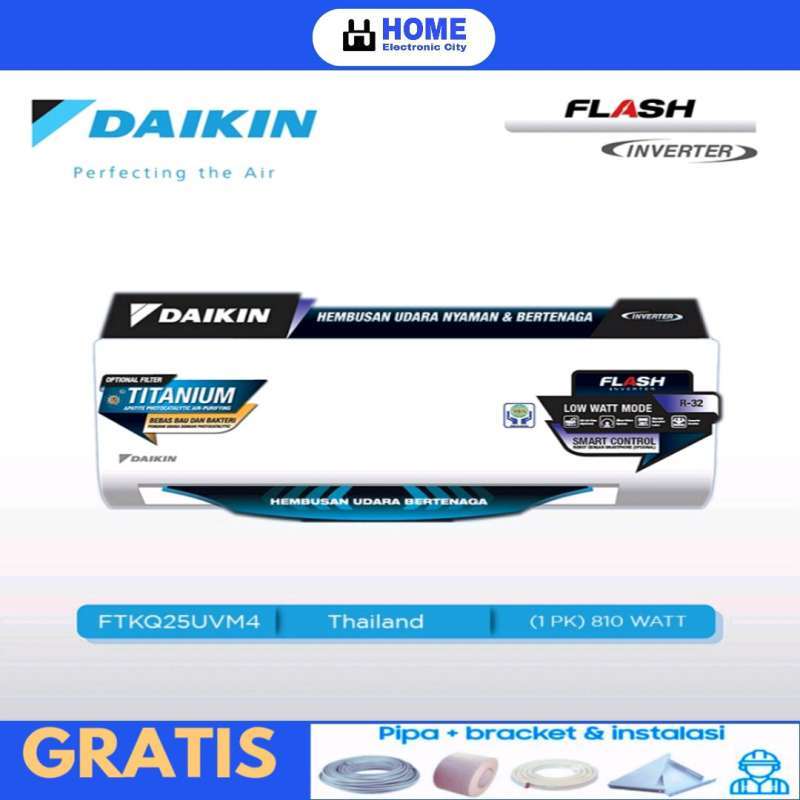 Jual AC DAIKIN 1 PK FTKQ-25UVM 1 PK R32 INVERTER THAILAND [FREE INSTALASI+MATERIAL] GARANSI ...