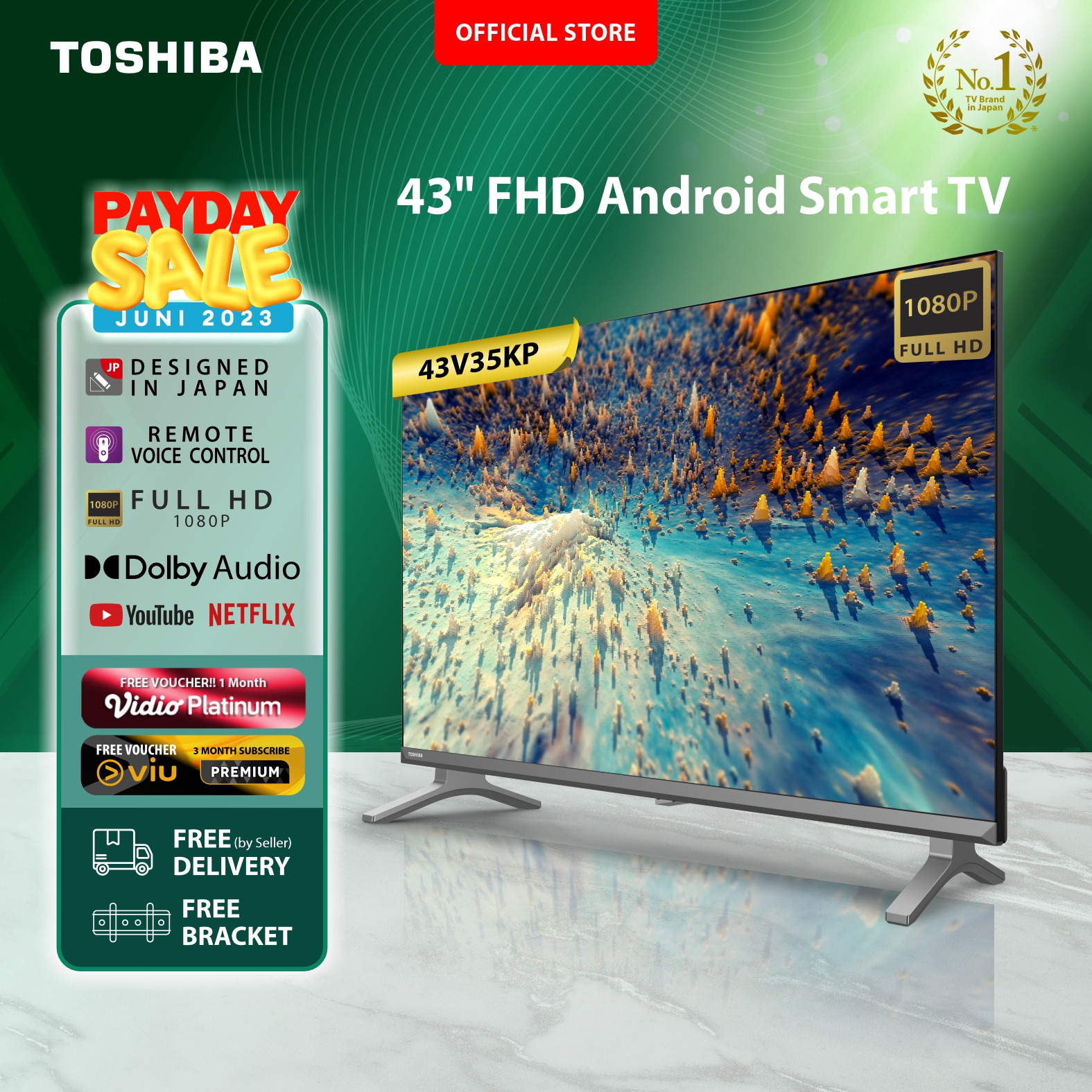 Promo Toshiba LED TV - FHD Smart Android 43 - 43V35KP - Free Bracket - [TUKAR TAMBAH AVAILABLE ...