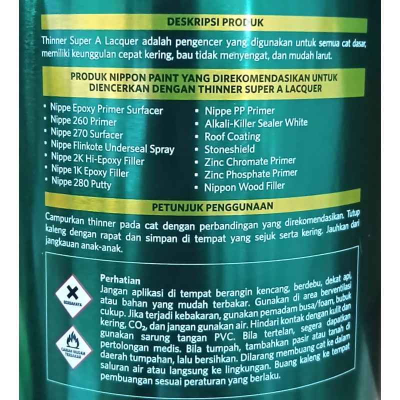 Jual Nippon Paint - Thinner / Tiner / Pengencer Cat Super A Lacquer 1 ...